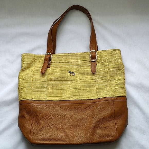 Emma Fox | Bags | Emma Fox Straw And Tan Leather Large Tote Shoulder ...